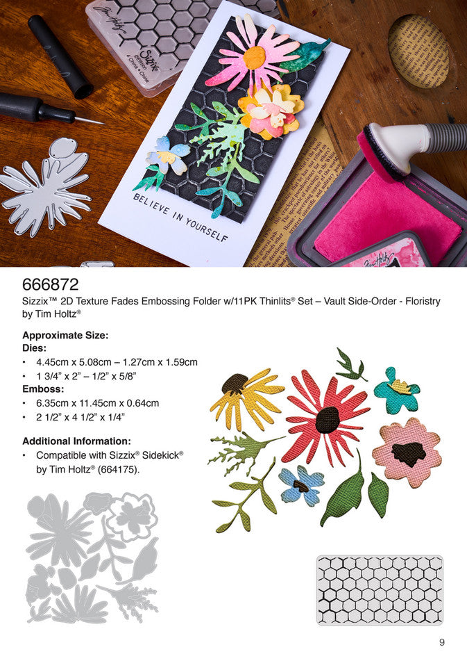 Sizzix Thinlits Tim Holtz Vault 2025 2D embossing folder / 11 Dies Flo – Everything Mixed Media