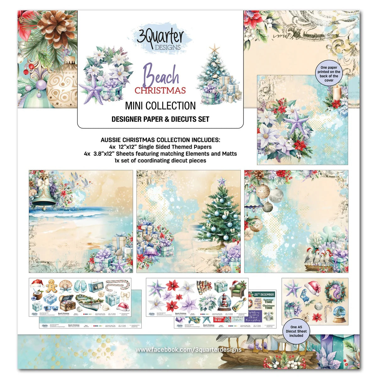 3Quarter Designs Beach Christmas - Mini 12x12 Design Paper & Die Cut S ...