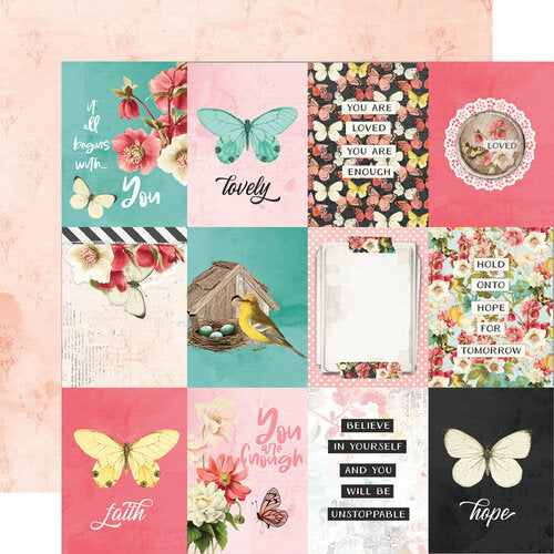 Simple Stories Vintage Cottage Fields 12x12 Scrapbook Paper 3x4 Elemen ...